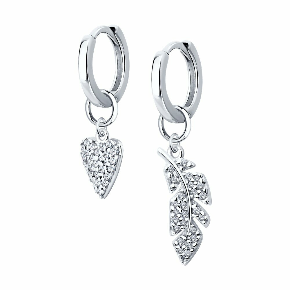 Серьги конго серебро, 925 проба, родирование, фианит