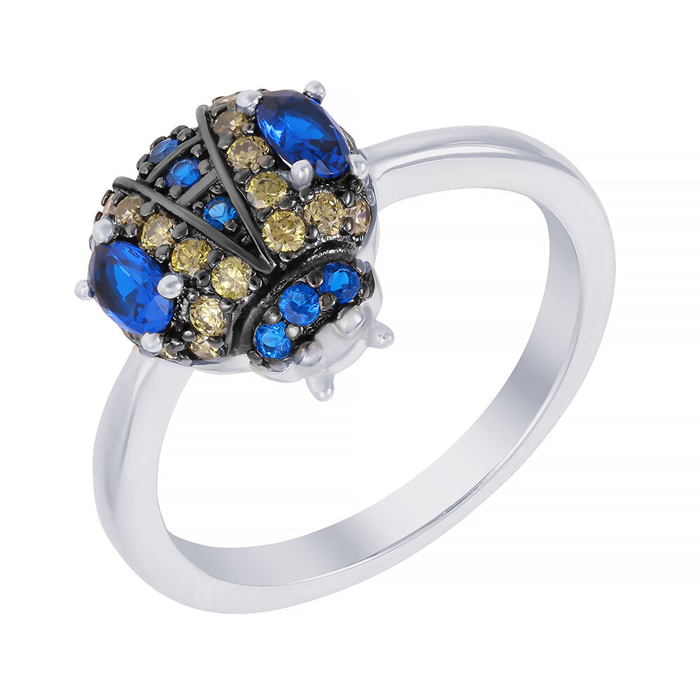 Кольцо, серебро, 925 проба, родирование, шпинель синтетическая, циркон