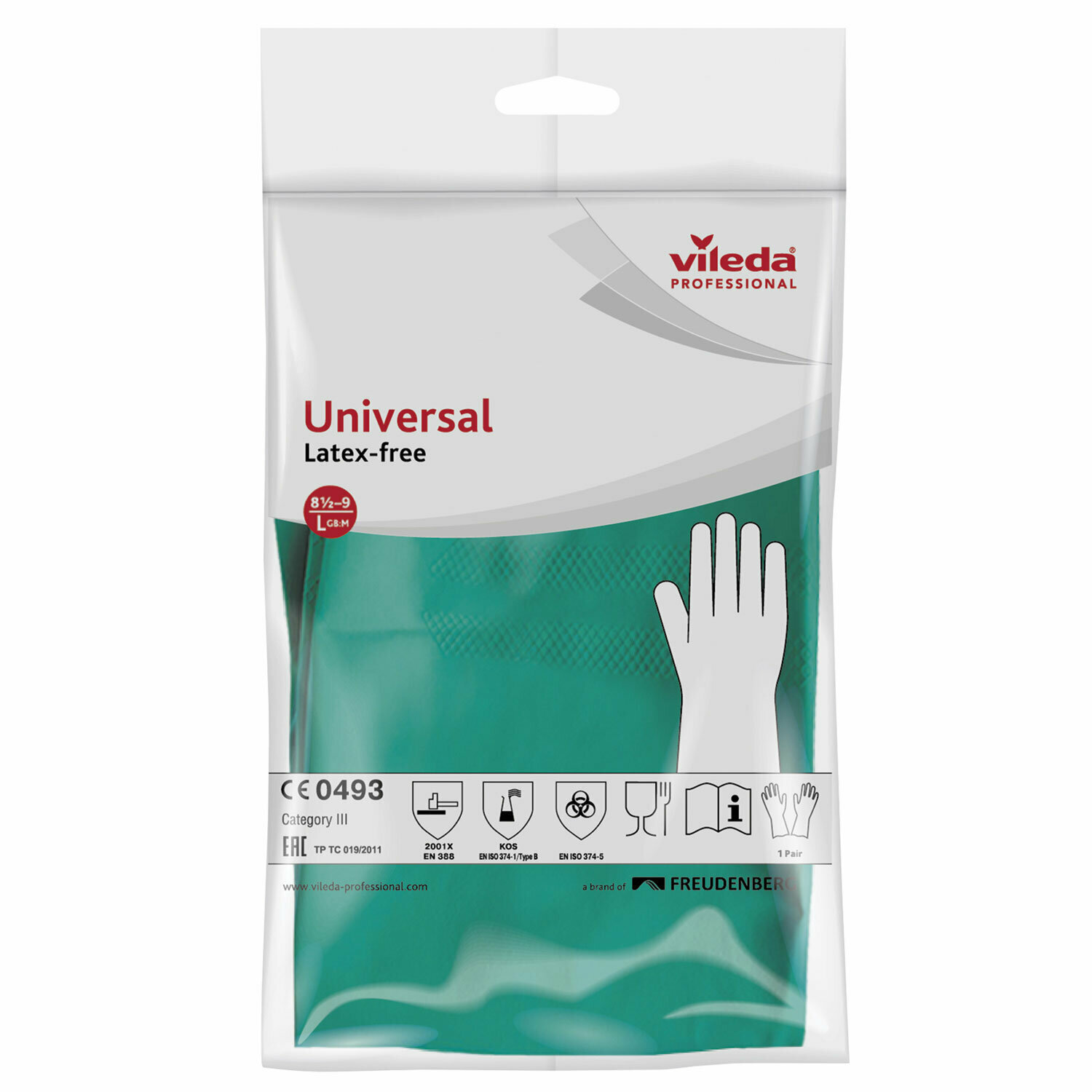 Упаковка 2 шт. Перчатки многоразовые нитриловые VILEDA универсальные, антиаллергенные, размер 8,5-9, L (большой), зеленые, вес 66 г, 174383