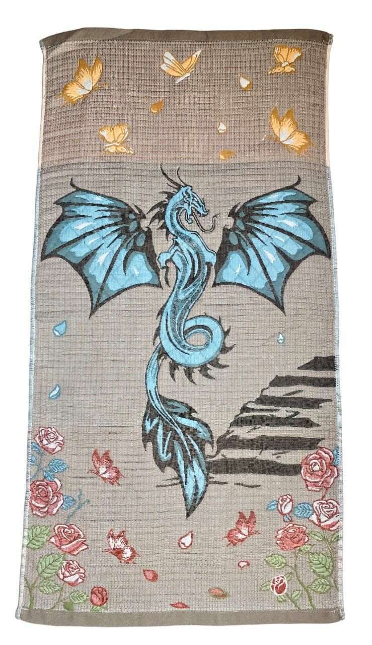 Полотенце хлопковое банное, для ванны, для бассейна в подарок на Новый год символ года Крылатая змея 70*140 см