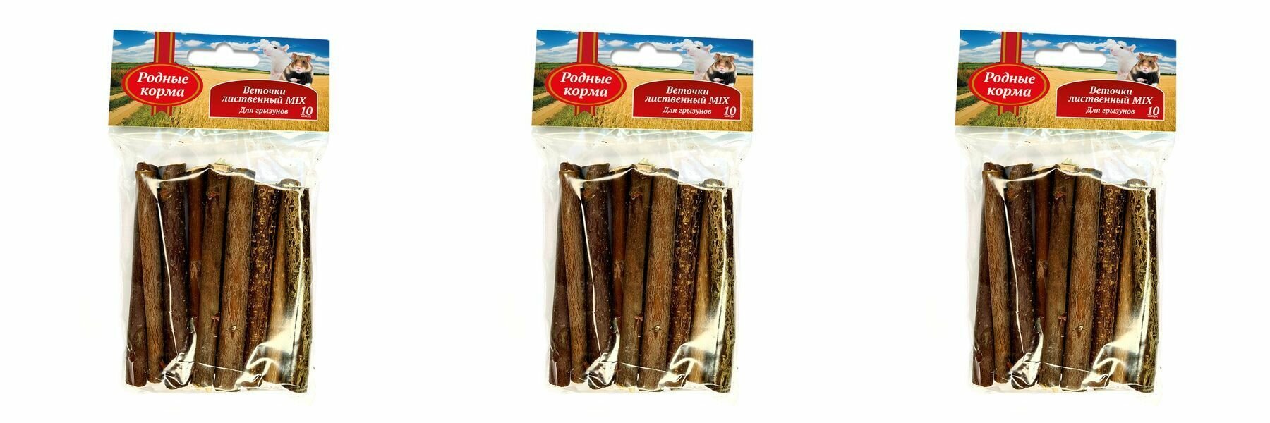 Родные Корма Веточки для грызунов Mix орех, ива, липа, 40 г, 3 шт
