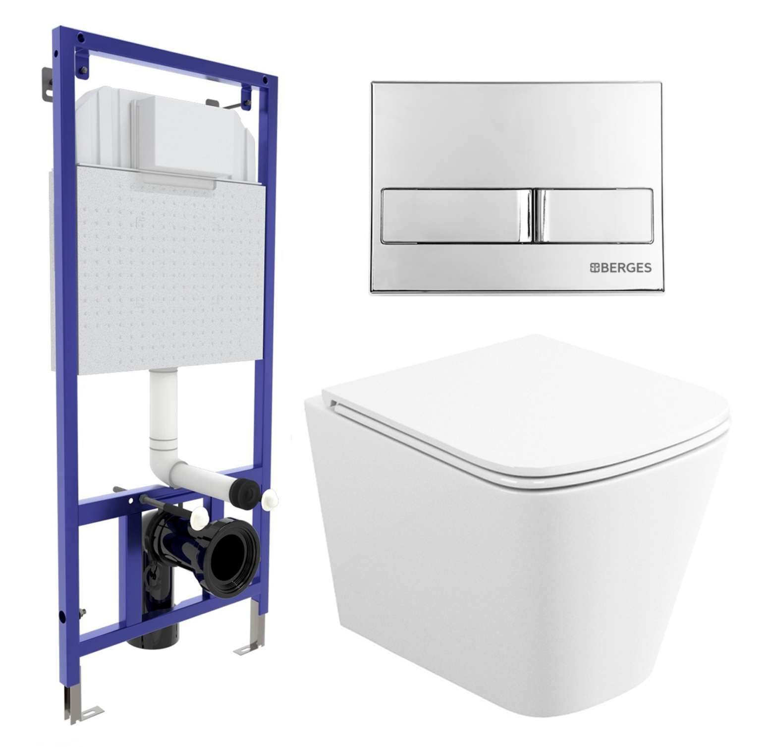Комплект 3 в 1 инсталляция Berges Wasserhaus Novum L3 + Унитаз подвесной Enio Binario Tornado 1.0 + кнопка хром