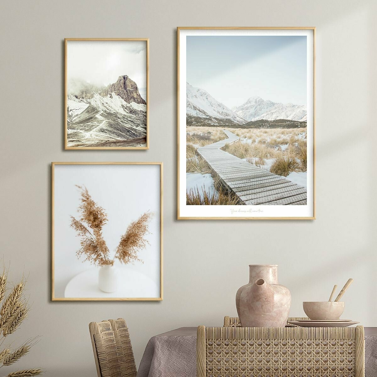 Набор постеров 3 шт "Пейзаж серые горы" плакат для интерьера, картина на стену