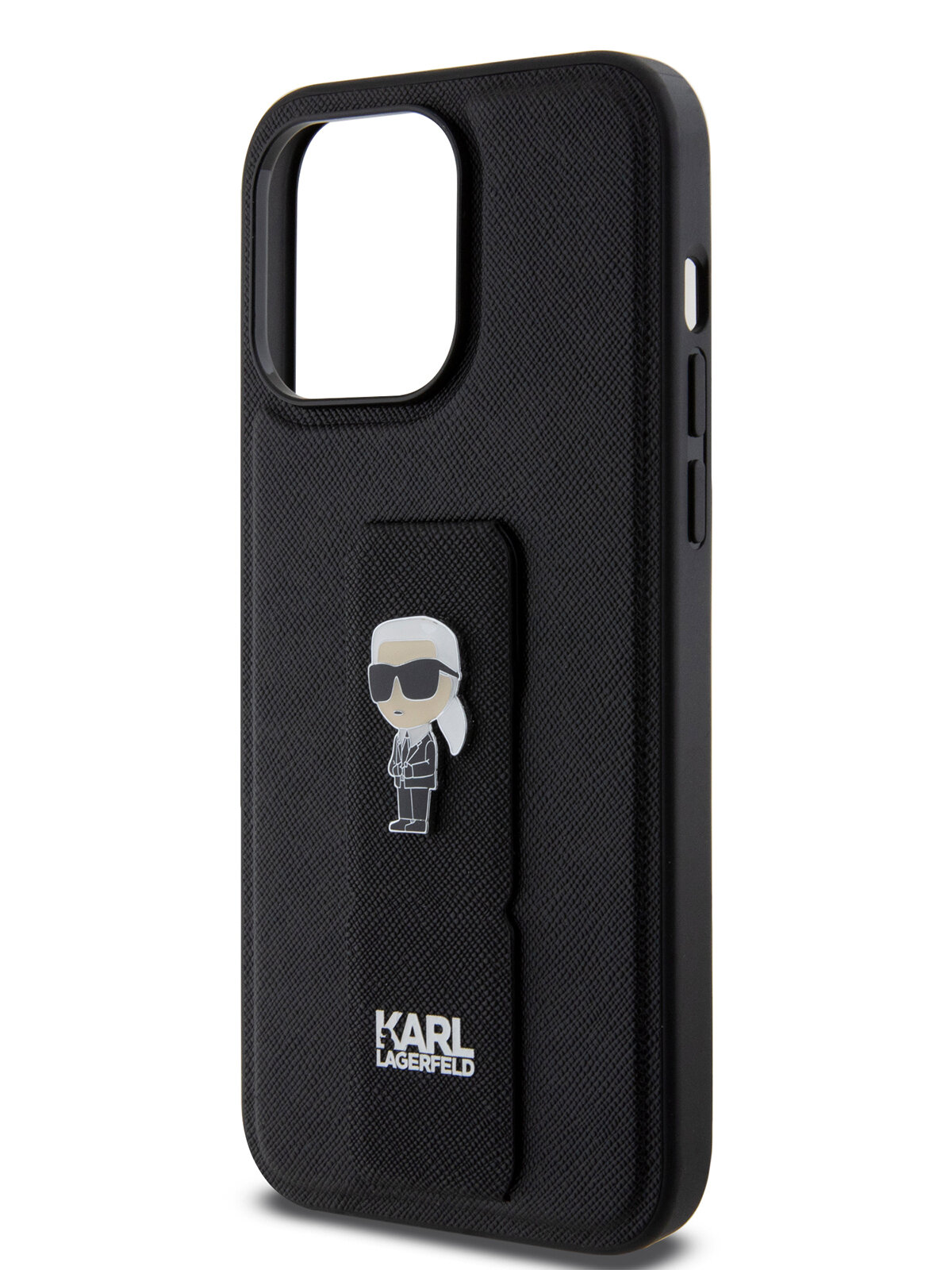Lagerfeld для iPhone 15 Pro Max чехол GripStand PU Saffiano NFT Karl Ikonik metal Hard Black