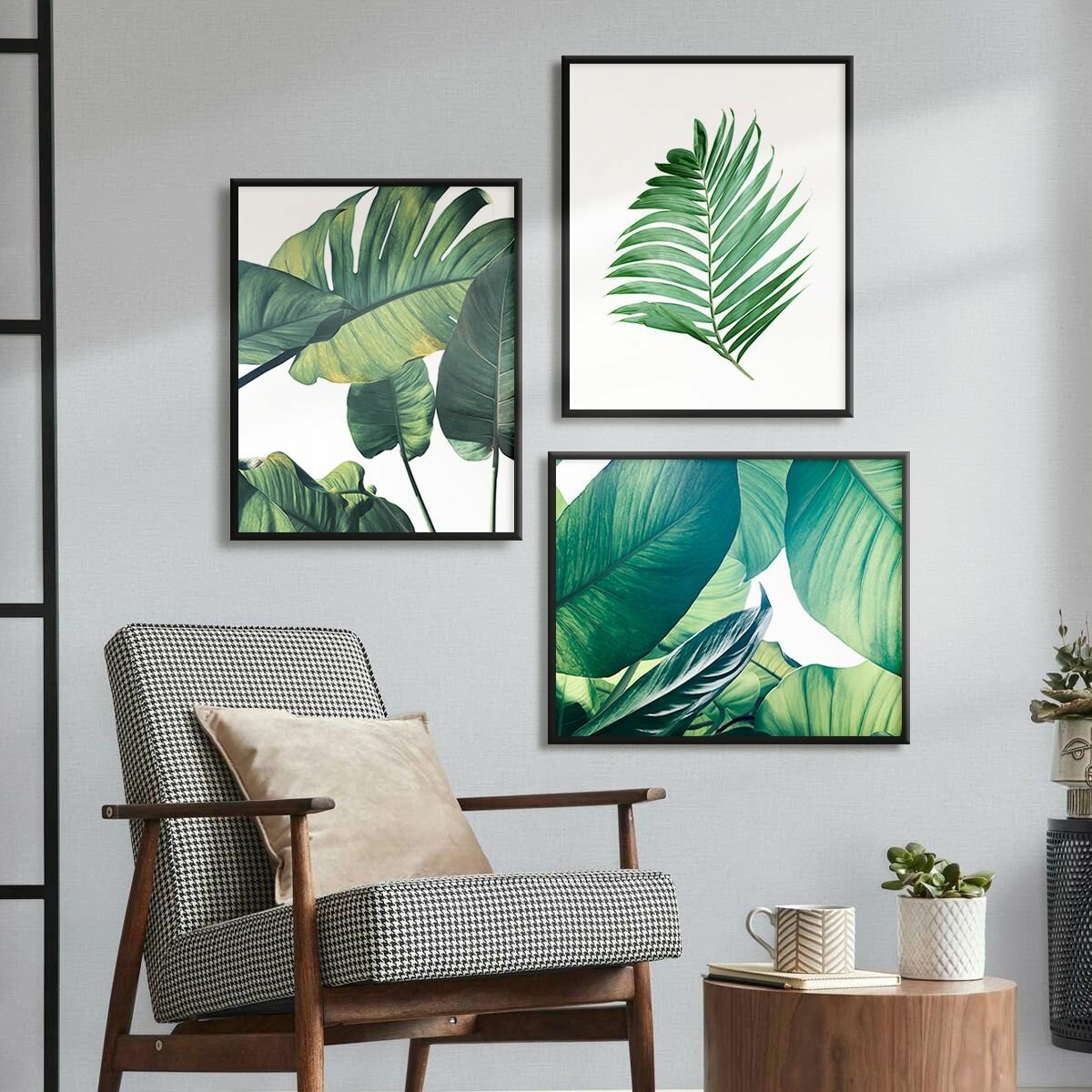 Набор постеров 3 шт "Большие зеленые листья" плакат для интерьера, картина на стену