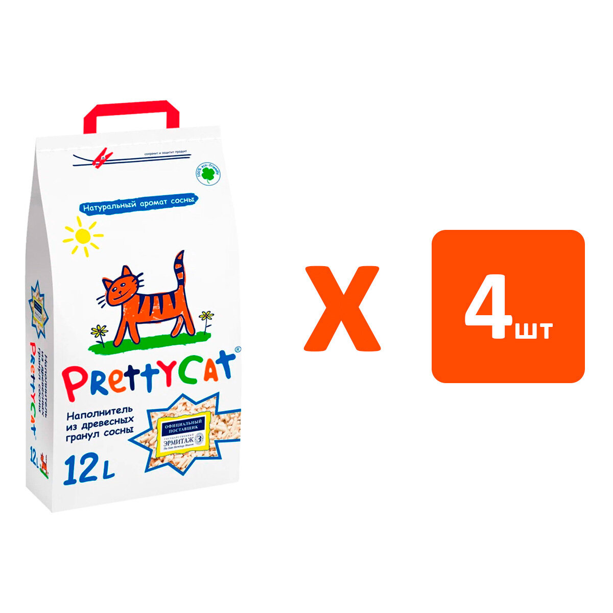 PRETTY CAT WOOD GRANULES наполнитель древесный для туалета кошек (12 л х 4 шт)