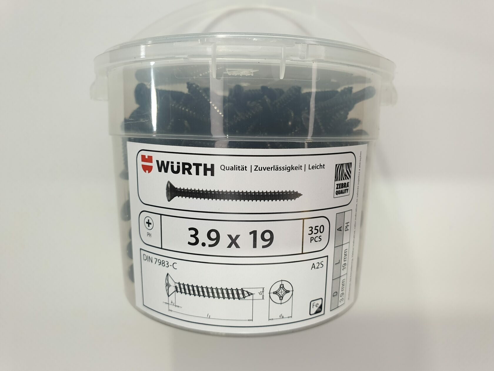 Саморез по металлу DIN 7983-C 3.9x19 A2S (350 pcs) WURTH, Германия
