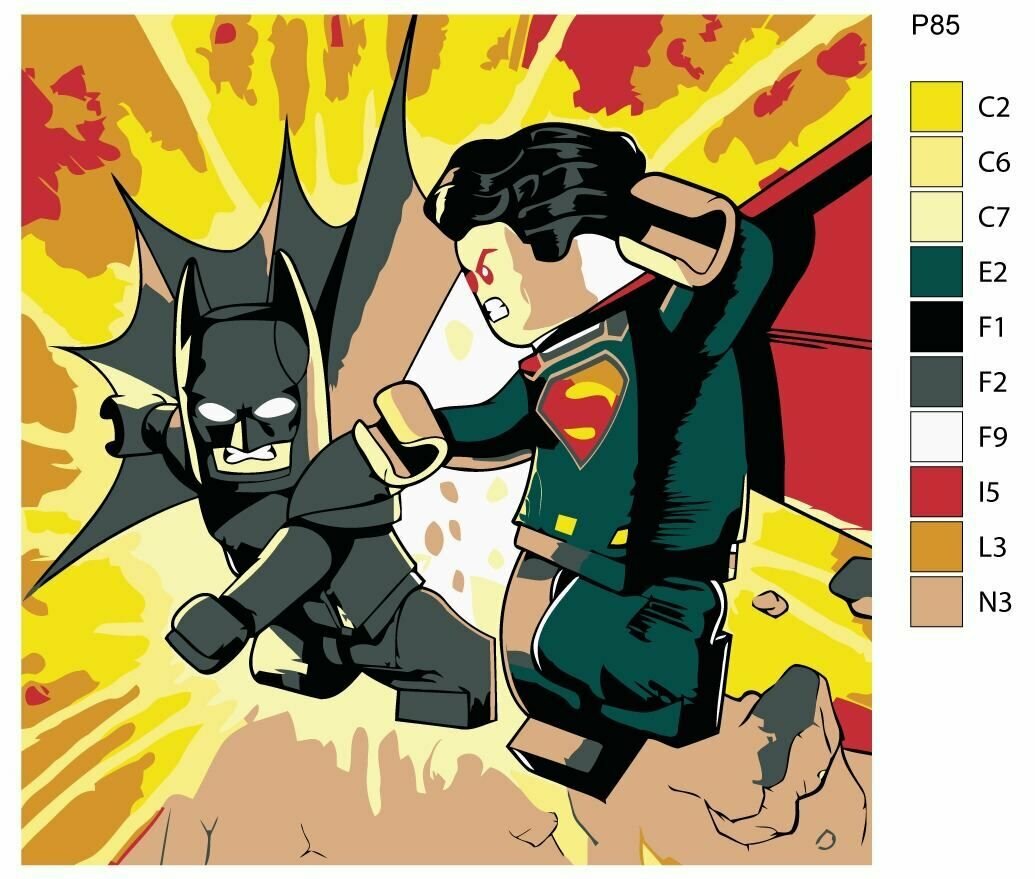 Детская картина по номерам P85 "Лего: Супер герои. Супермен и Бэтмен" 30x30