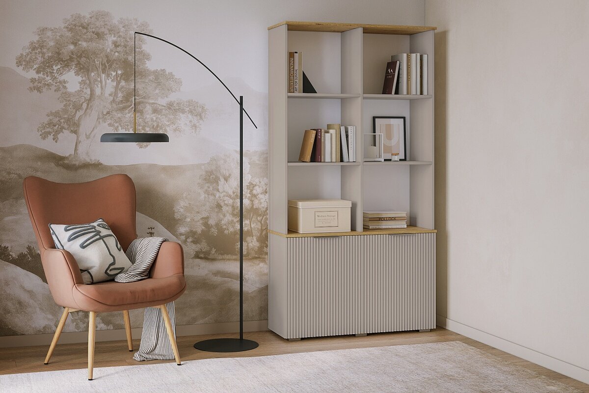 Стеллаж МебельЛэнд24 Салерно 2 Кашемир 99x36x190 бежевый