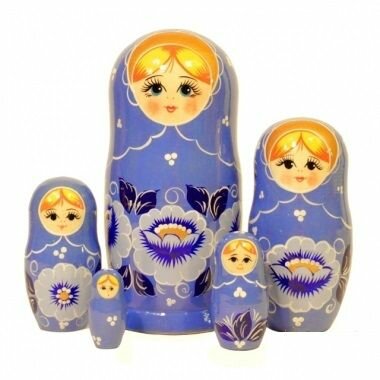 Матрешка Гжель 180*90 мм голубая 5-и кукольная