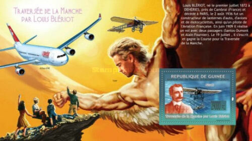 Почтовые марки Гвинея 2009г. "Транспорт - пересечение Ла-Манша Луи Блерио" Самолеты, Летчики MNH
