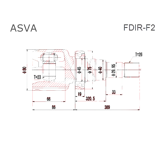 ASVA fdir-f2 шрус внутренний правый 23x40x26 Ford (Форд) Focus (Фокус) II 2004 1 6-1 8 at / 2 0mt mtx75
