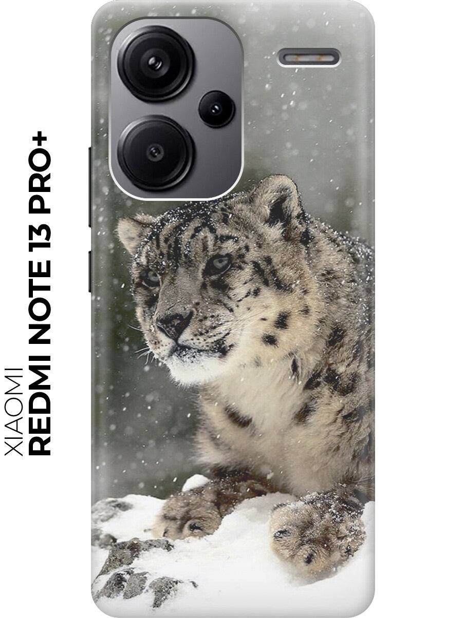 Силиконовый чехол на Xiaomi Redmi Note 13 Pro + / Сяоми Редми Ноут 13 Про + с рисунком "Барс и падающий снег"