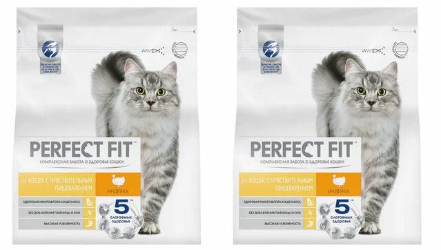 Perfect Fit Корм сухой для кошек с чувствительным пищеварением Индейка, 1,2 кг, 2 упаковки
