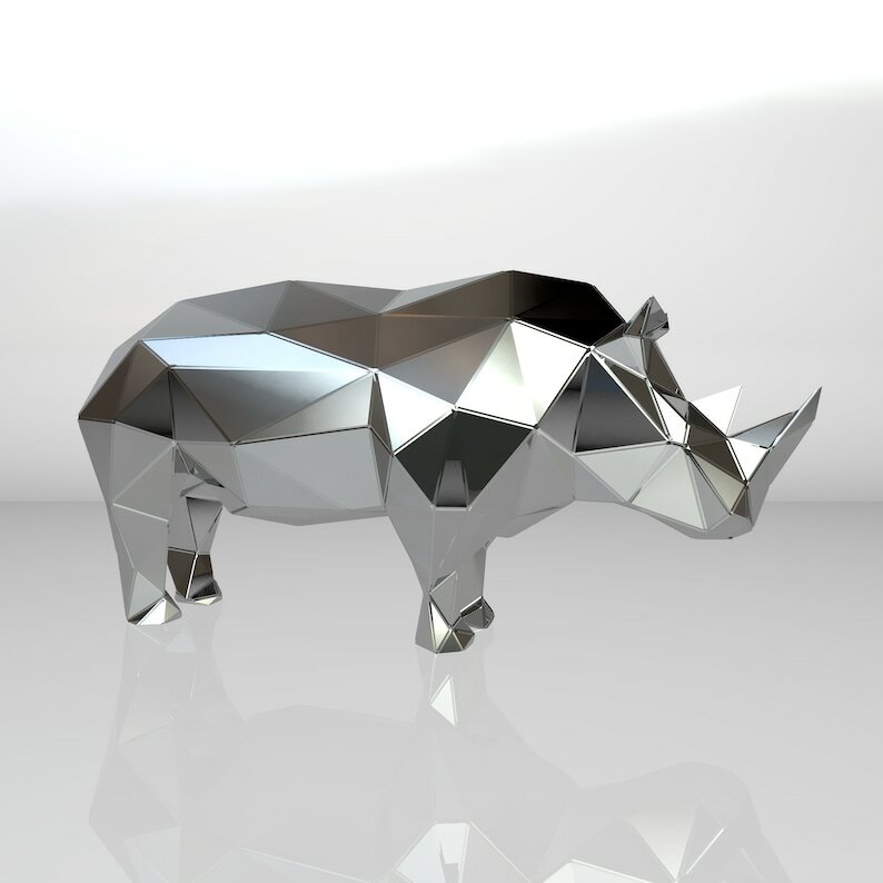 Полигональная фигура Носорог, геометрический полигональный металлический декор интерьера