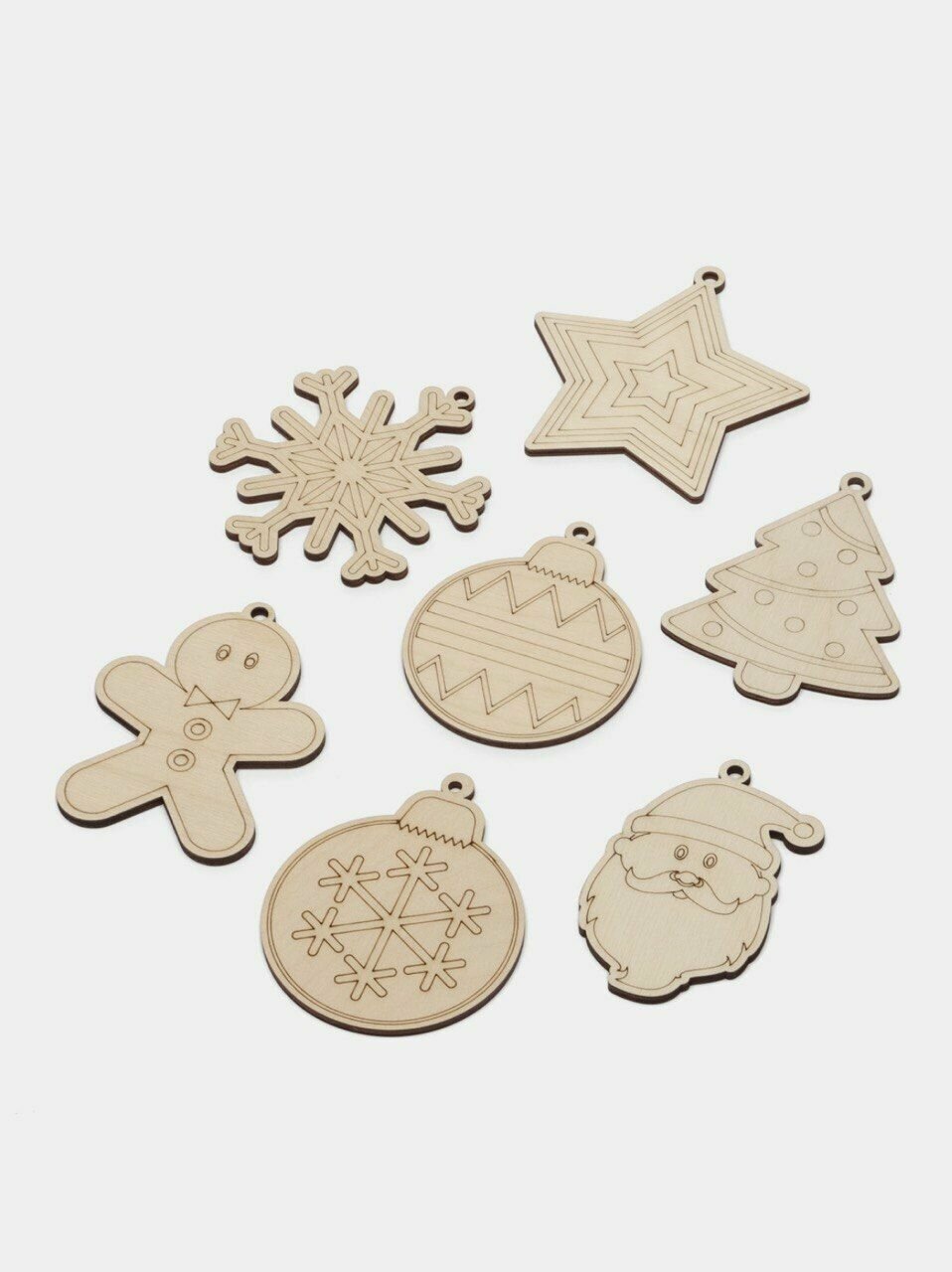 Заготовка для поделок из дерева "Ёлочные игрушки", 7 шт, цвет бежевый