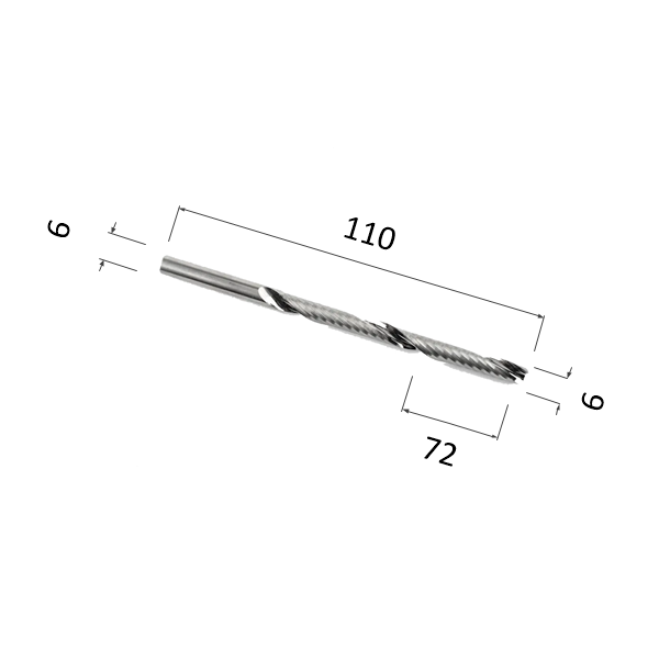 Фреза DJTOL N1LX672 спиральная однозаходная стружка вверх (по дереву, композиту (АКП), пластику)