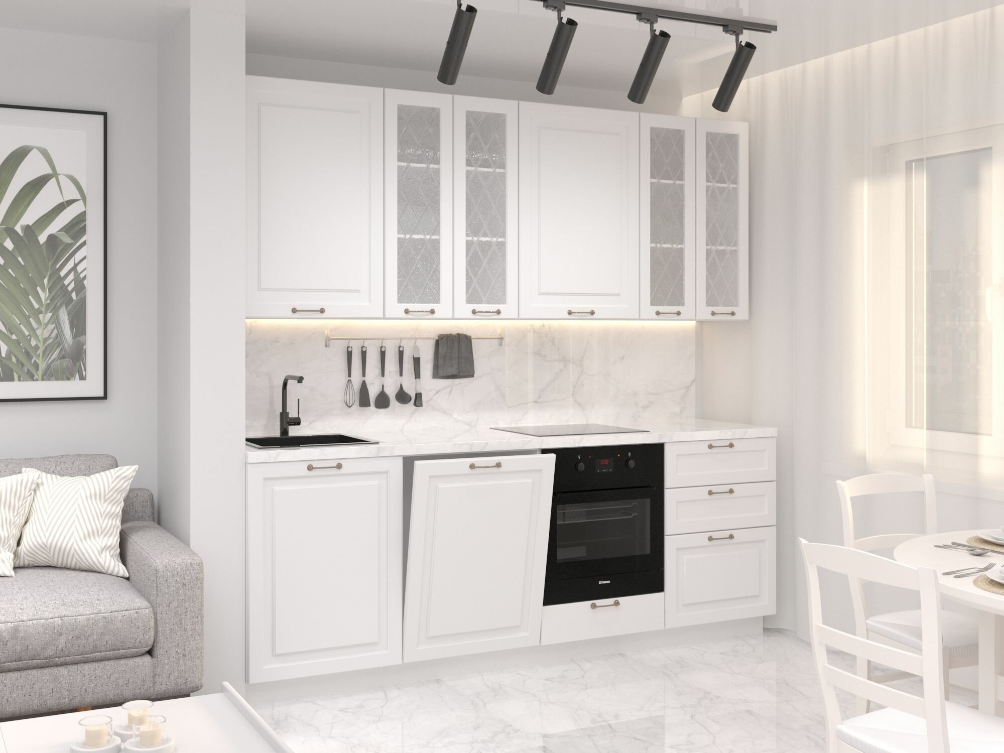 Кухонный гарнитур Ницца Белый, 2400 мм