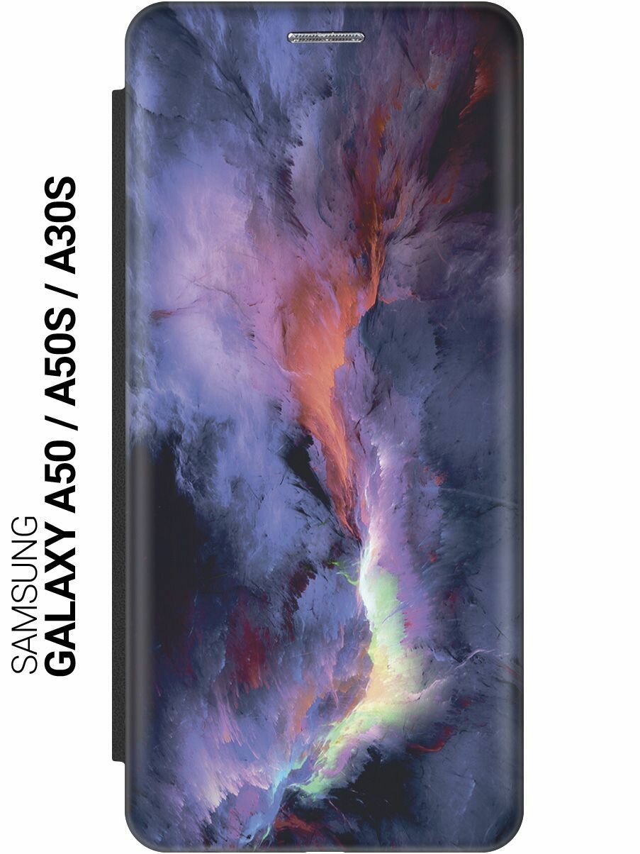 Чехол-книжка на Samsung Galaxy A50, A50s, A30s, Самсунг А50, А30с, А50с c принтом "Гром и молния" черный