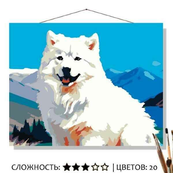Картина Selfica "Самоедская лайка", холст, подрамник, акриловые краски, 50x40 см