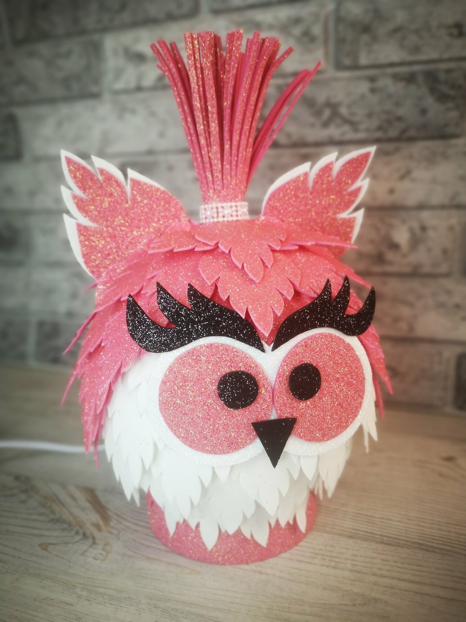 Детский ночник "Совушка"/Светильник настольный из фоамирана цвет клубничное суфле 30х20х20 см