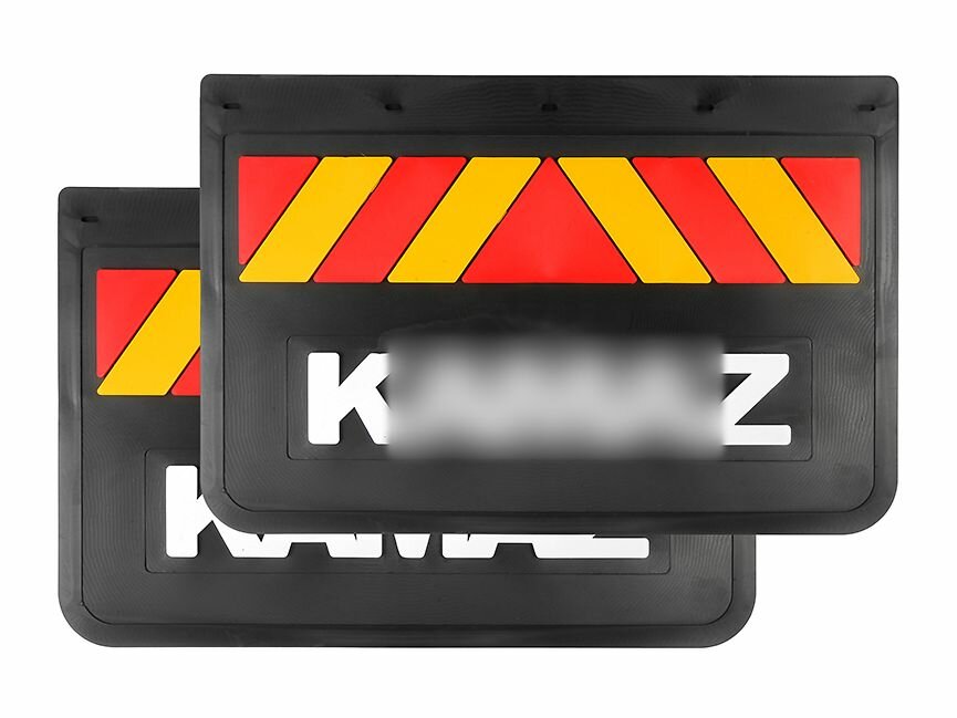 Брызговики задние на российский грузовик черная резина LUX PRO красно-желтый (белая надпись) 600*400