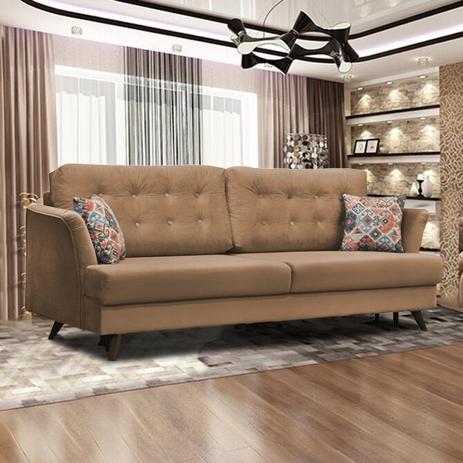 Диван еврокнижка Элис механизм тик-так велюр бежевый МФ Валерия