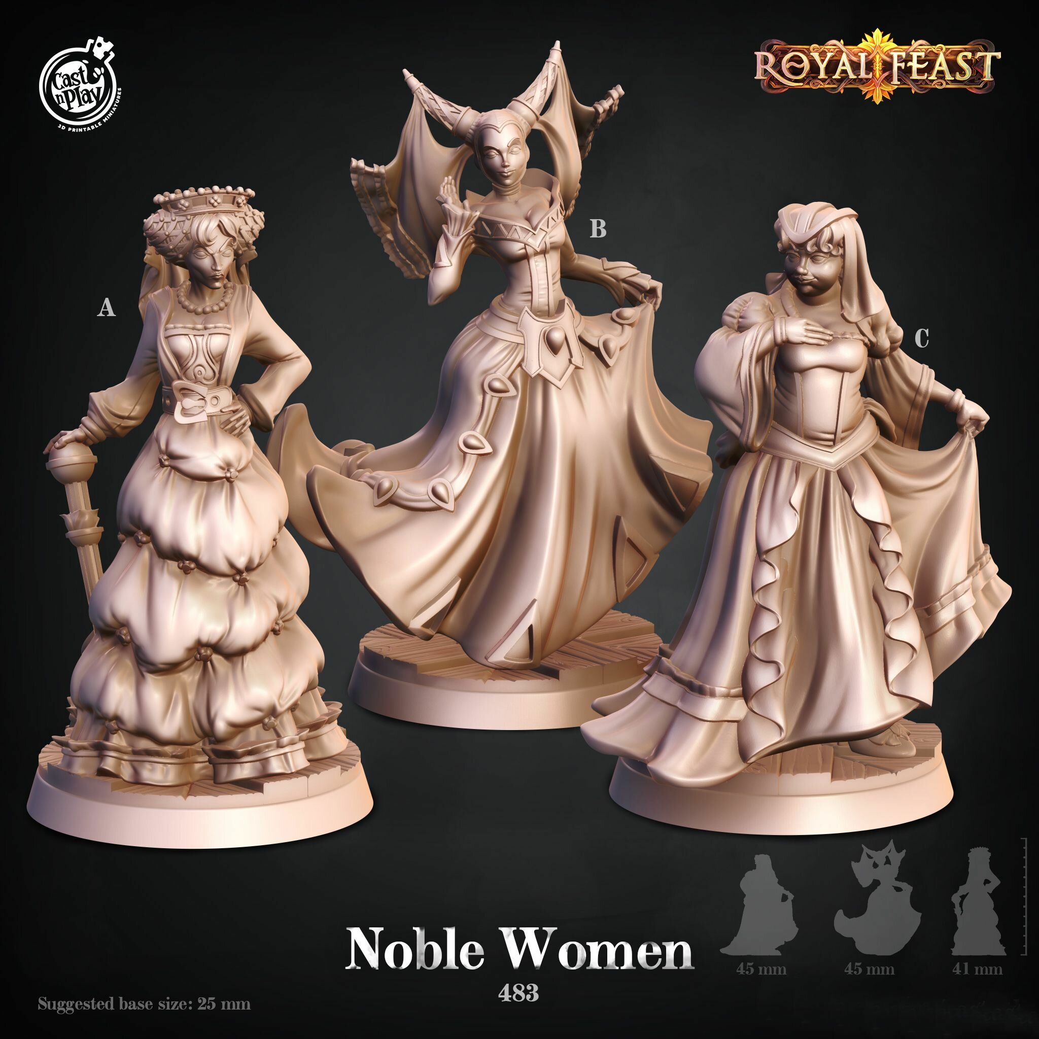 Миниатюра D&D "Набор Знатные горожанки" 3шт. 32 мм (DnD, Dungeons & Dragons, ДнД, Подземелья и Драконы, Pathfinder)
