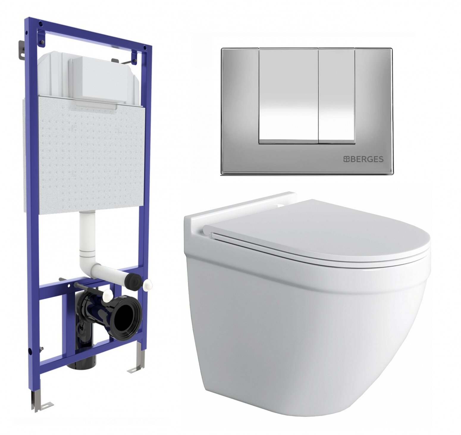 Комплект 3 в 1 инсталляция Berges Wasserhaus Novum 040242 + Унитаз подвесной Owl 1975 Cirkel-H + кнопка хром матовая