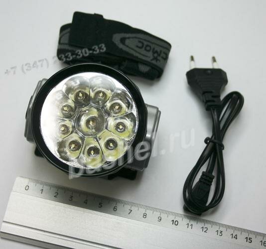 Фонарь налобный Космос H10LED (акк. 3xR6 1.2V 0.3Ah) 10LED (140lm), серебр./пластик, встр. з/у