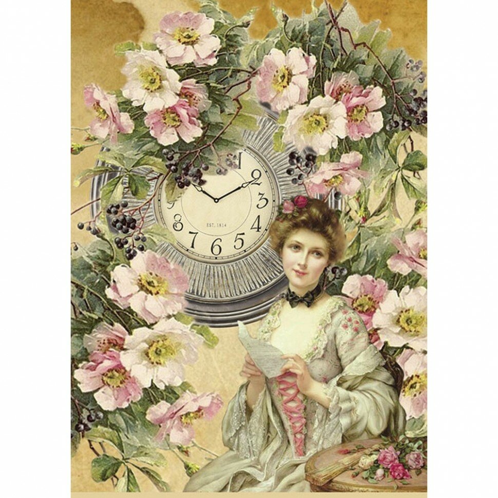 #DFSA4014 Бумага рисовая "Дама с часами" 21 x 29.7 см Stamperia