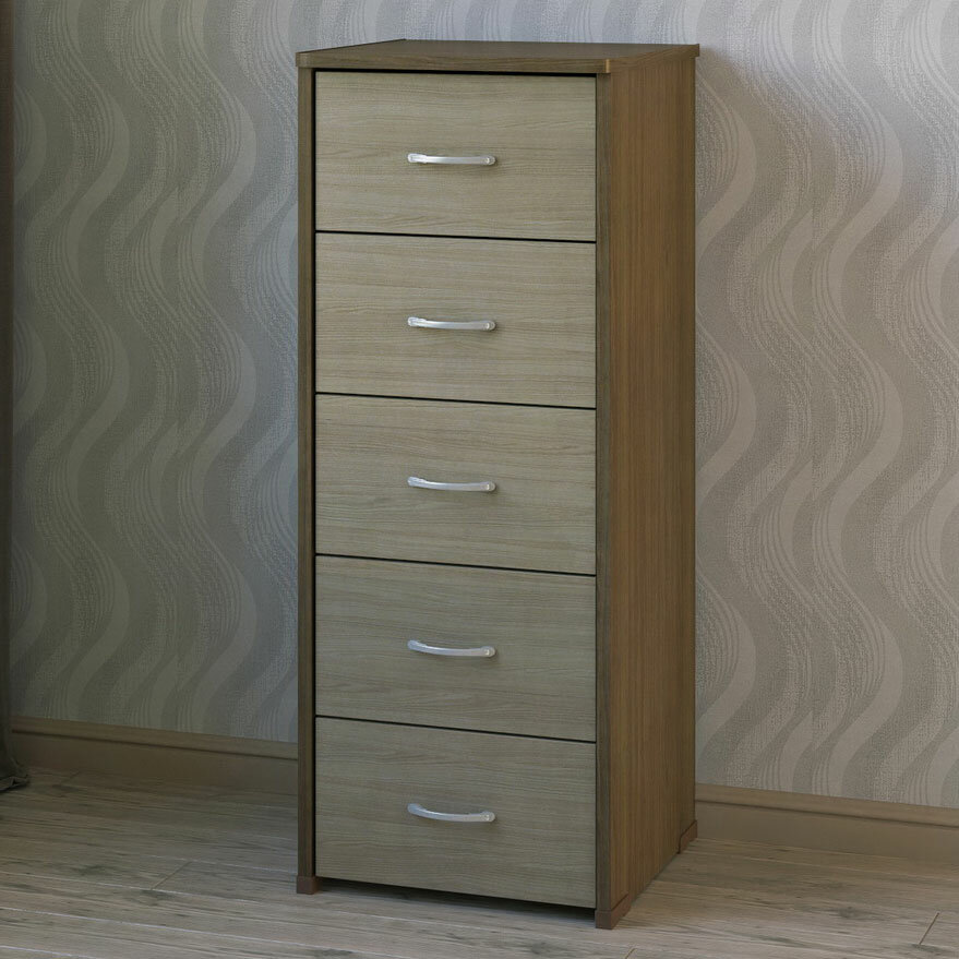 Узкий и высокий комод с 5 ящиками 460х448х1163 мм МагМебель Квант-51 ясень шимо тёмный + светлый