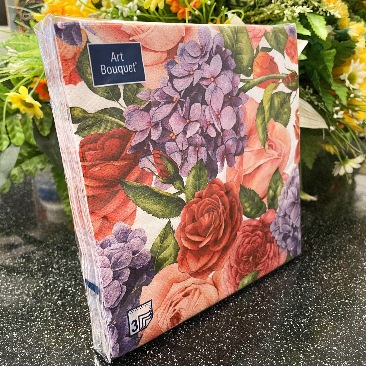 Салфетки бумажные Desna "Прекрасные цветы", 33x33 см, с рисунком, целлюлоза