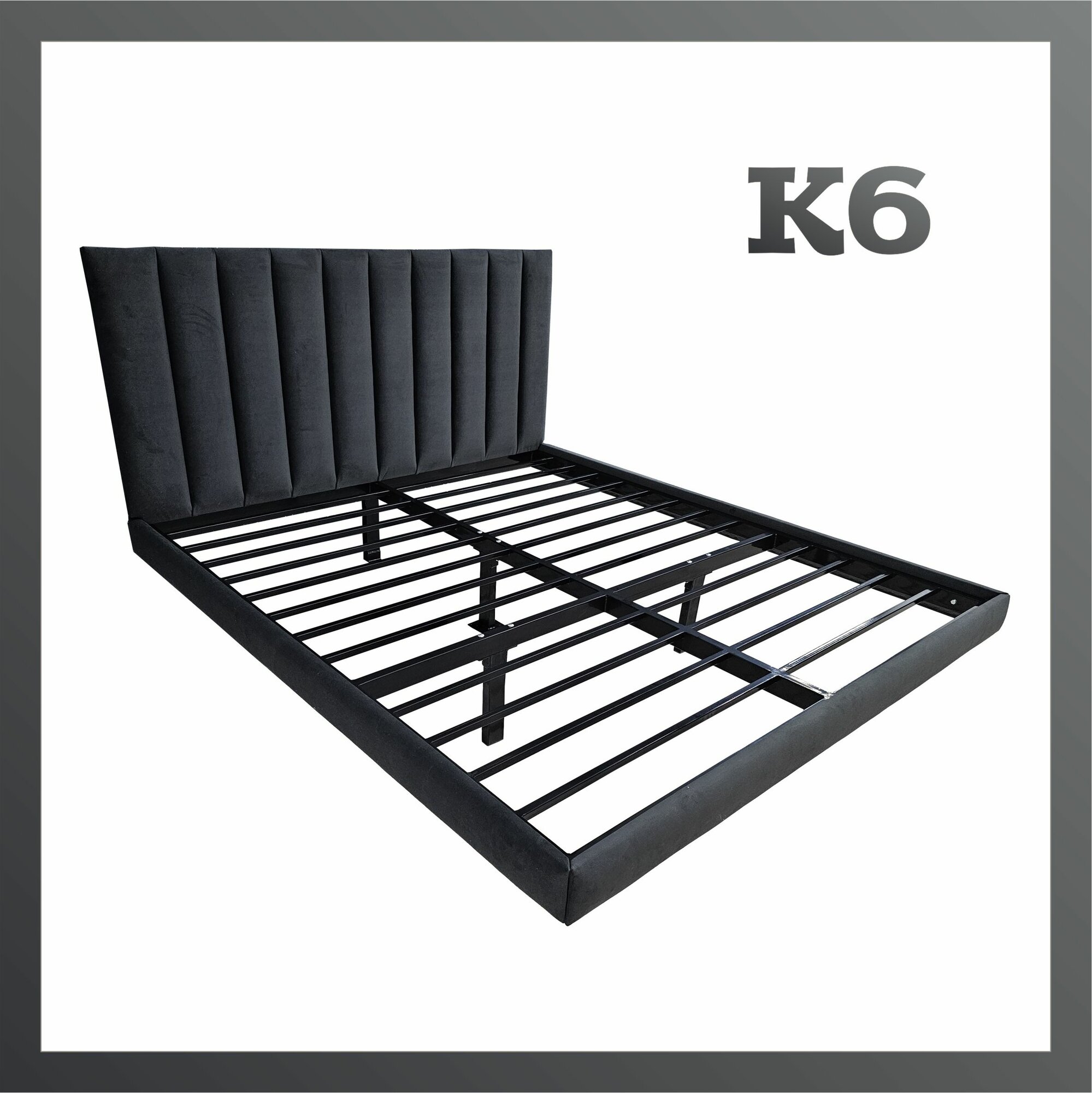 Парящая кровать К6 с мягким изголовьем со спальным местом 160х190 см, кровать двухспальная, графитовый Fortis
