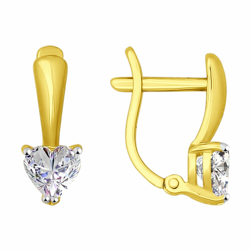 Серьги, желтое золото, 585 проба, фианит