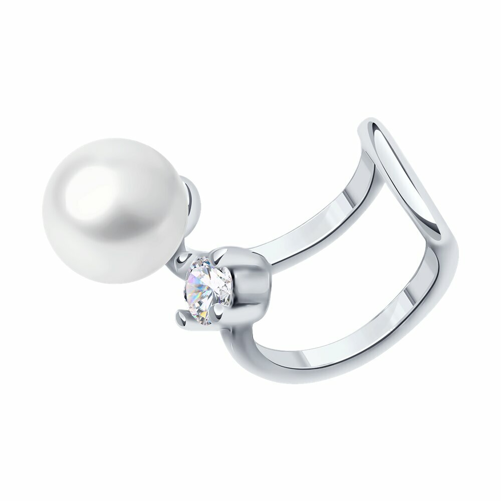 Моносерьга, серебро, 925 проба, родирование, жемчуг имитация, фианит