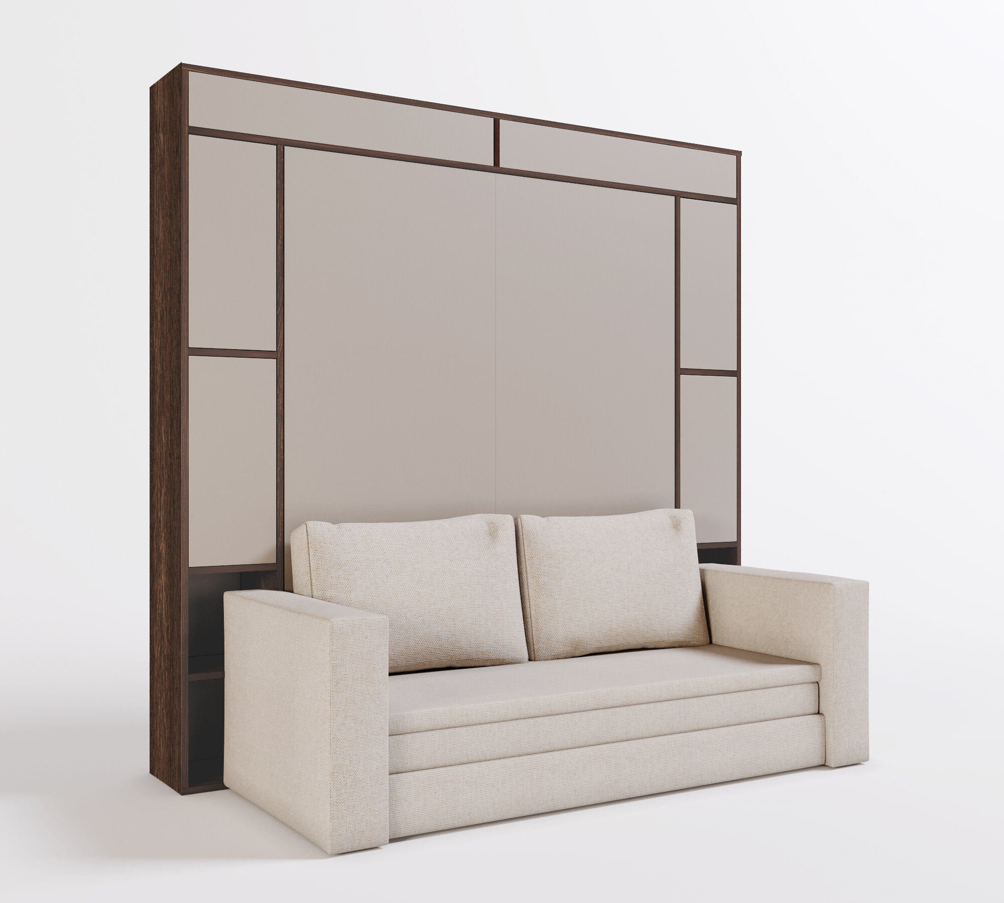 Шкаф кровать-трансформер с диваном Летто Гранде 1400 Форма с расширенными полками Космо