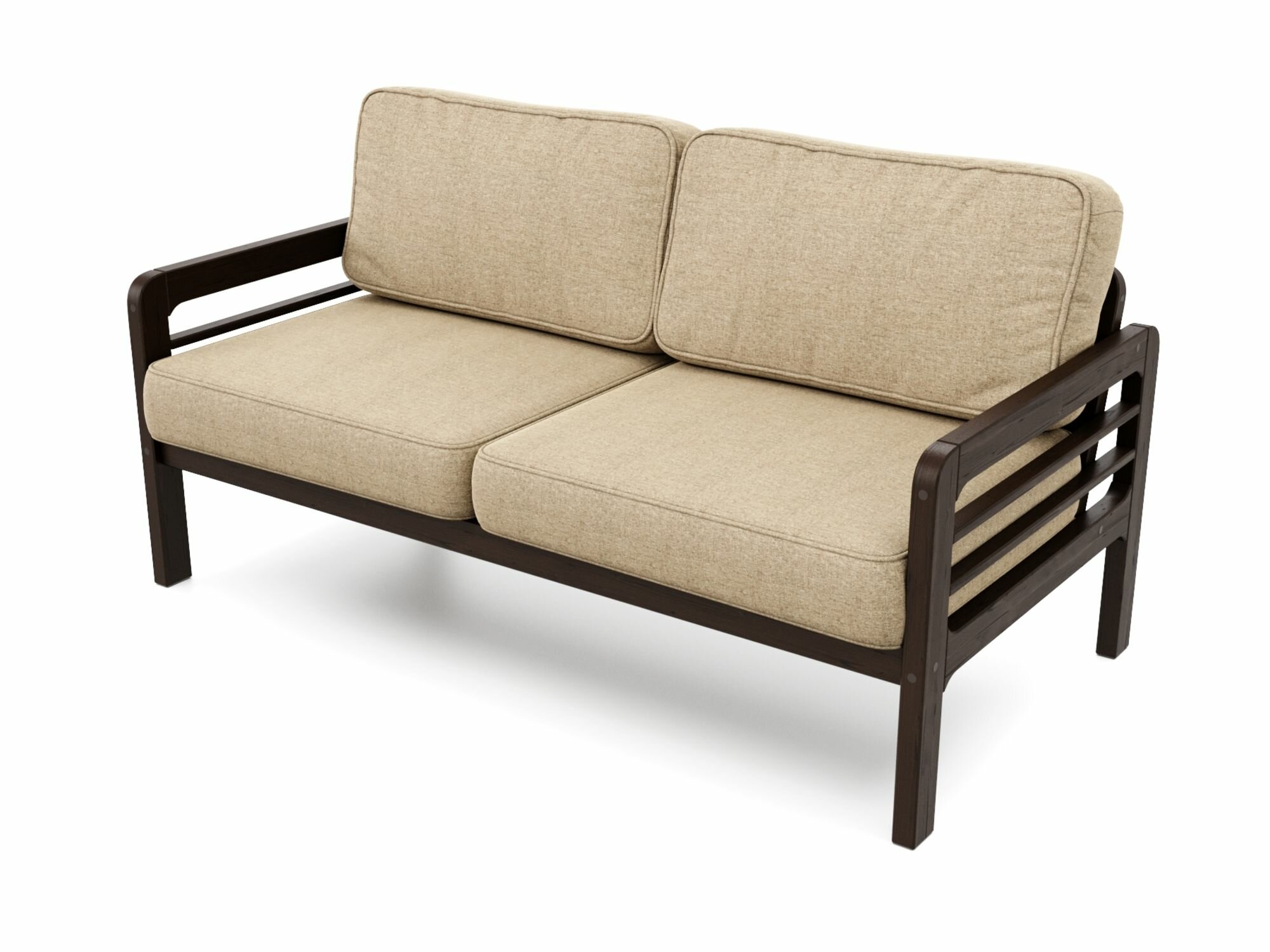 Диван прямой кушетка Arsko Бергер-Б, бежевая-венге, рогожка, трехместный, деревянный, в гостиную, скандинавский лофт