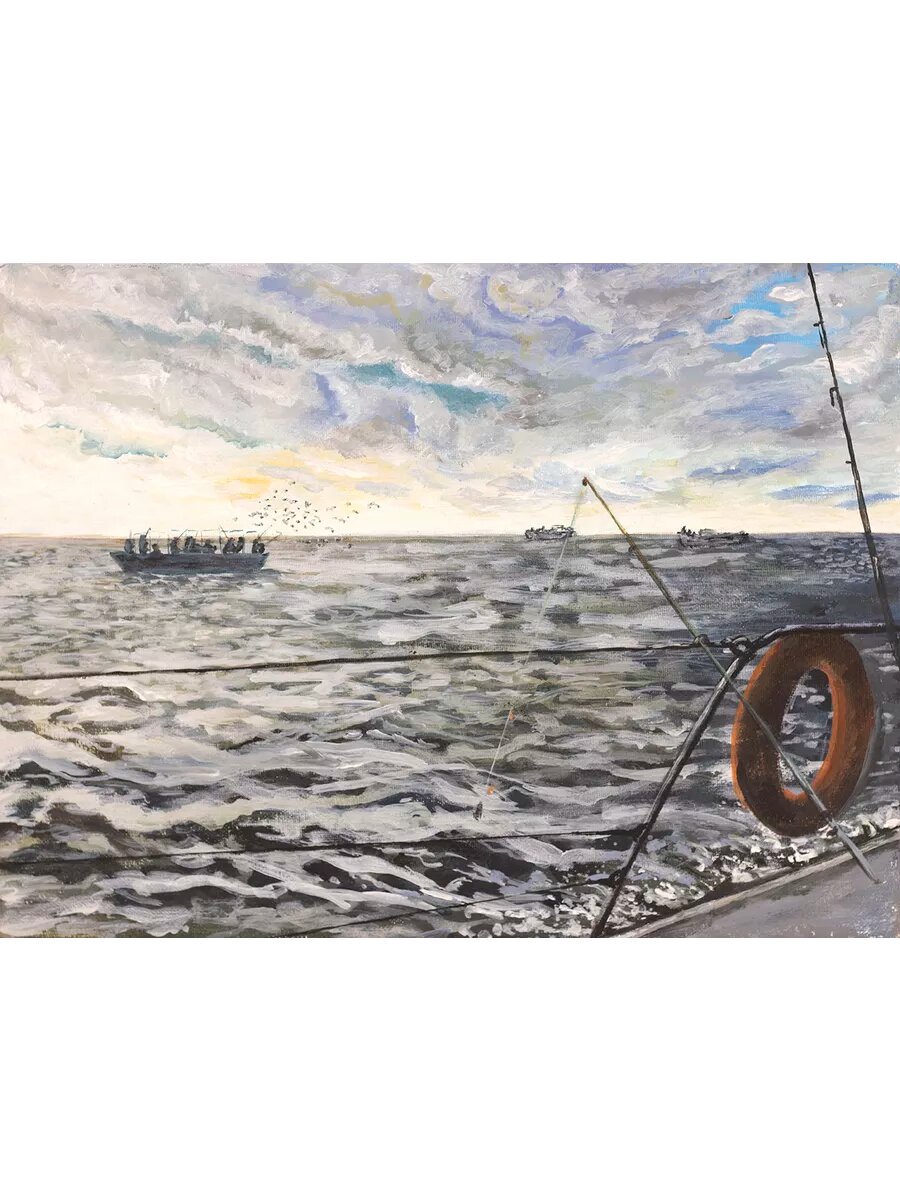 Картина "Морская рыбалка" 30х40. Холст на подрамнике. Акрил