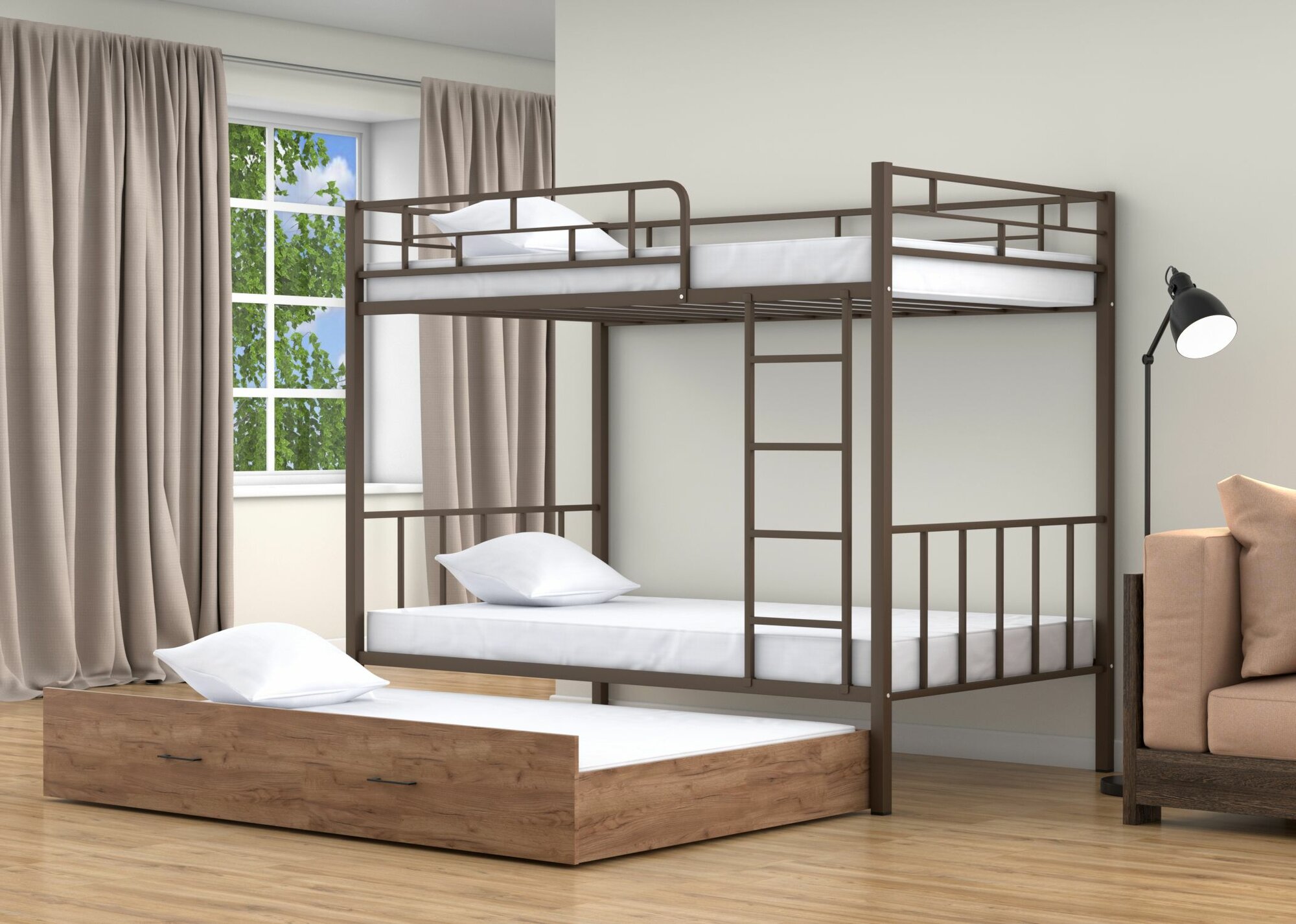 Двухъярусная кровать Валенсия 120 выкатная Коричневый/дуб крафт табак