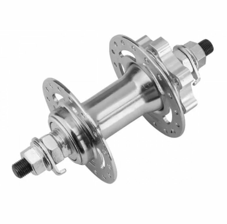 Втулка передняя MY-314FD 32H 3/8"х100х140мм под диск 6 болт, гайки, сталь/алюм серебр, 36442