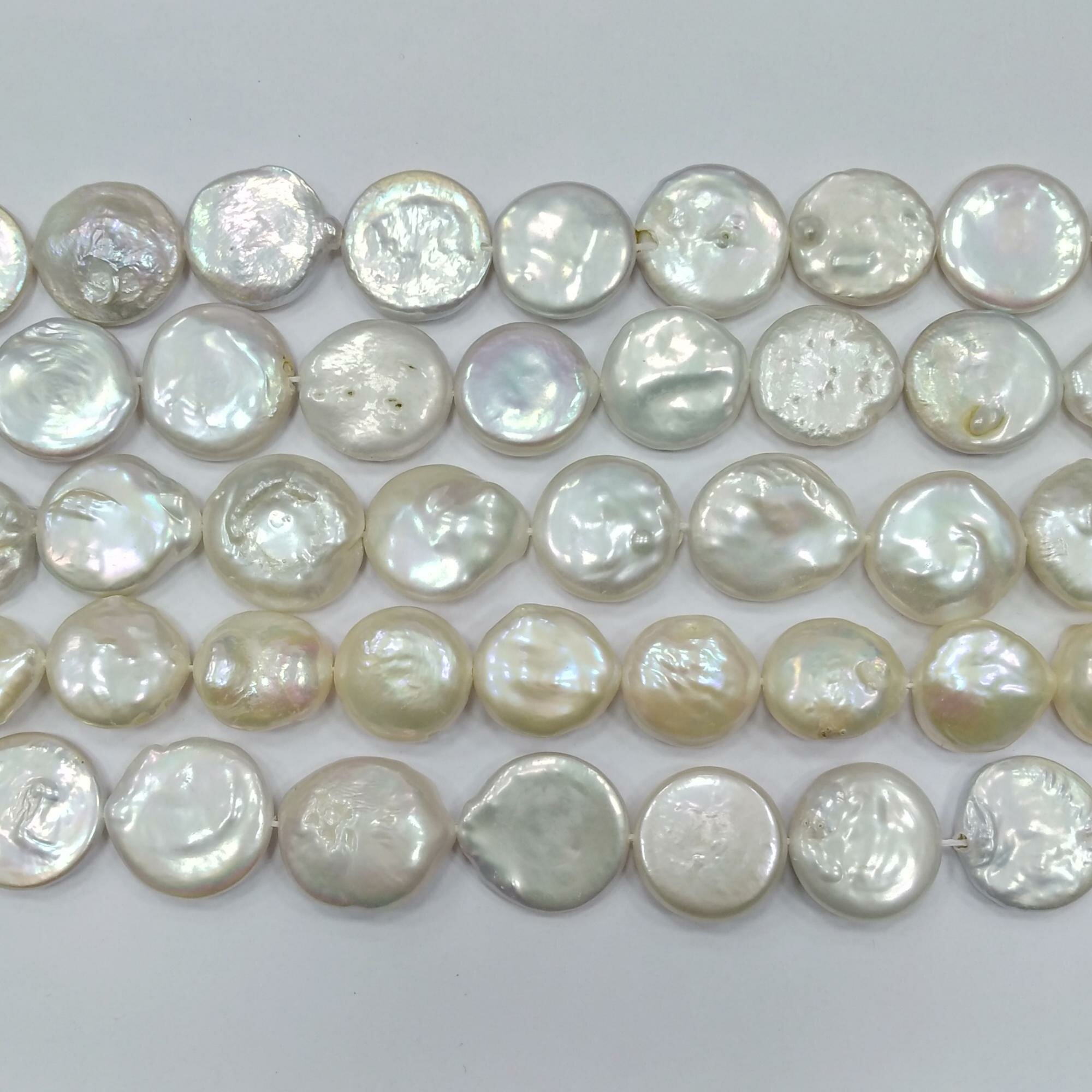 Бусина из жемчуга, 13х3-19х9мм, Кеши, плоский округлой формы, молочно-белый, 11 шт, низка