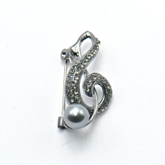 Брошь, жемчуг имитация, фианит