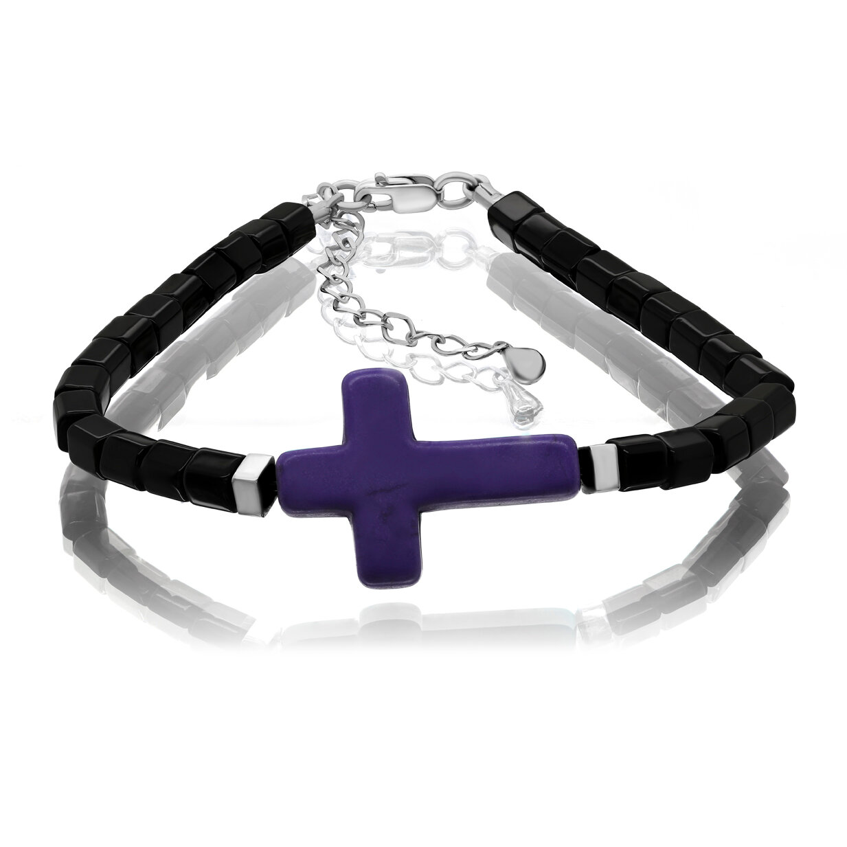 Браслет-цепочка, серебро, 925 проба, родирование, бирюза, стекло