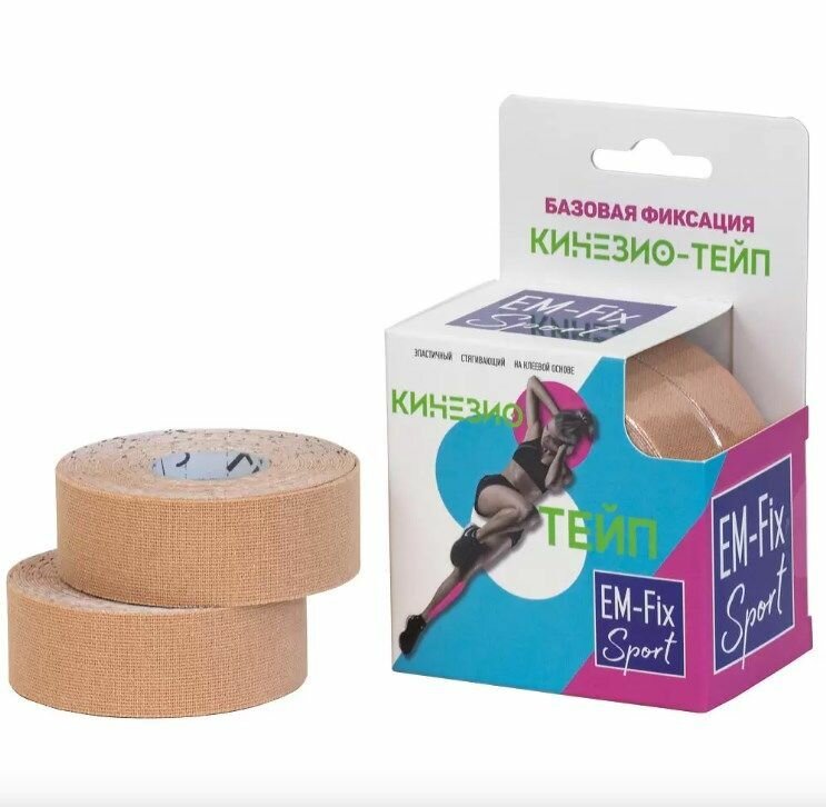 Бинт EM-Fix Sport (Tape) 2,5см х 5м медицинский эластичный фиксирующий, бежевый, 2 шт/уп