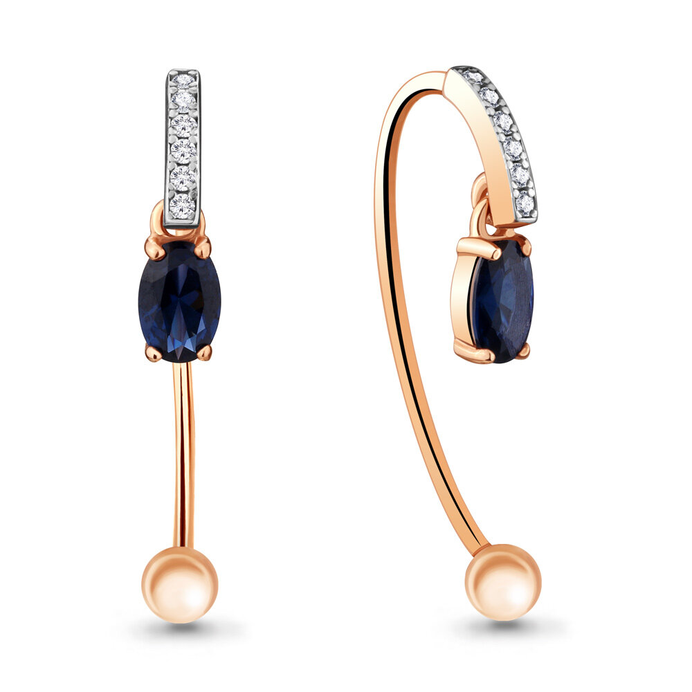 Серьги, серебро, 925 проба, золочение, сапфир синтетический, фианит