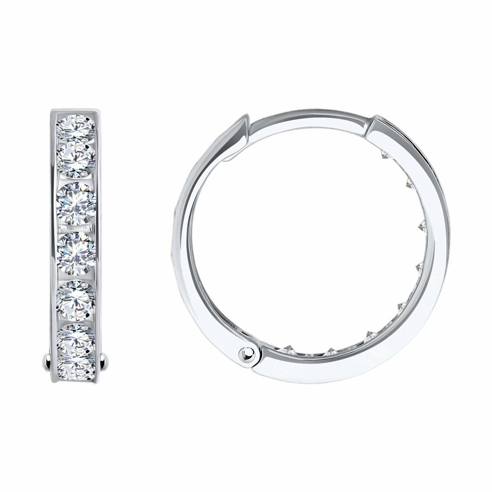 Серьги конго, белое золото, 585 проба, родирование, фианит