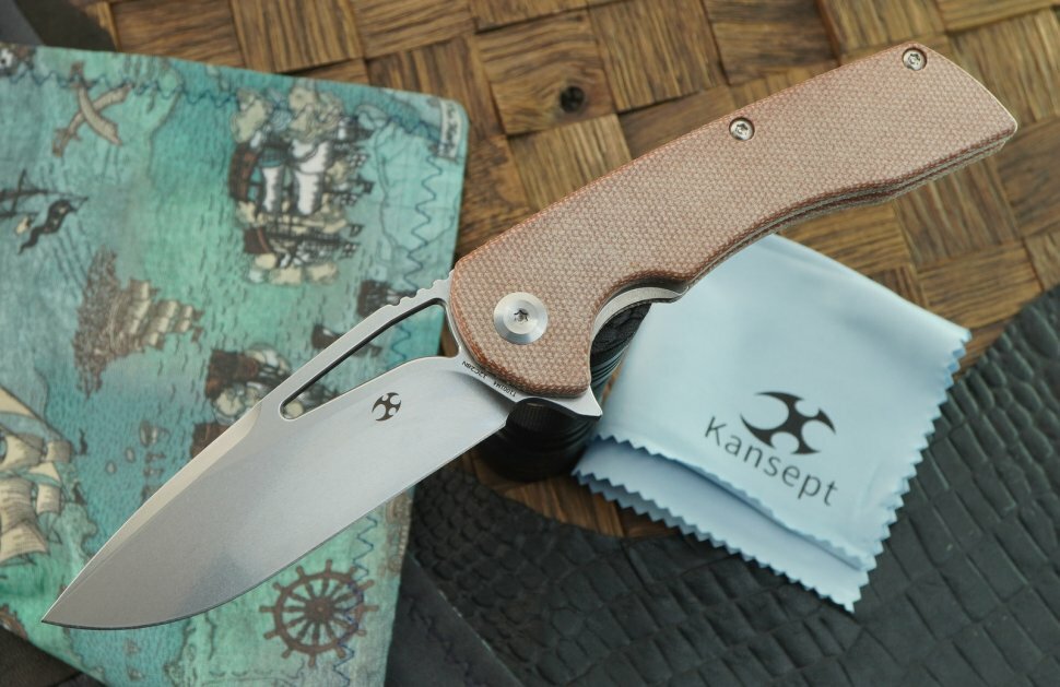 Складной нож Kansept Knives Kryo, сталь 12C28N, SW, рукоять коричневая микарта