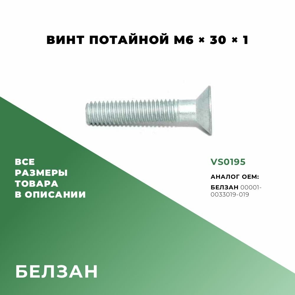 Винт потайной M6х30х1; БелЗАН 00001-0033019-019; VS0195 - 10 шт.