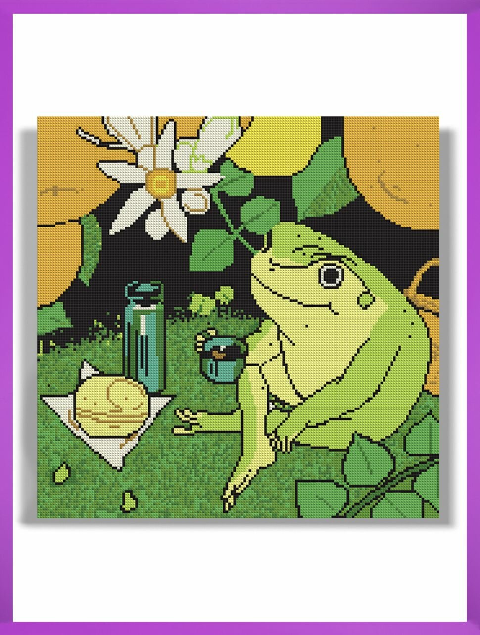 Алмазная мозаика на подрамнике - вышивка Лягушка на пикнике 40 х 40 см